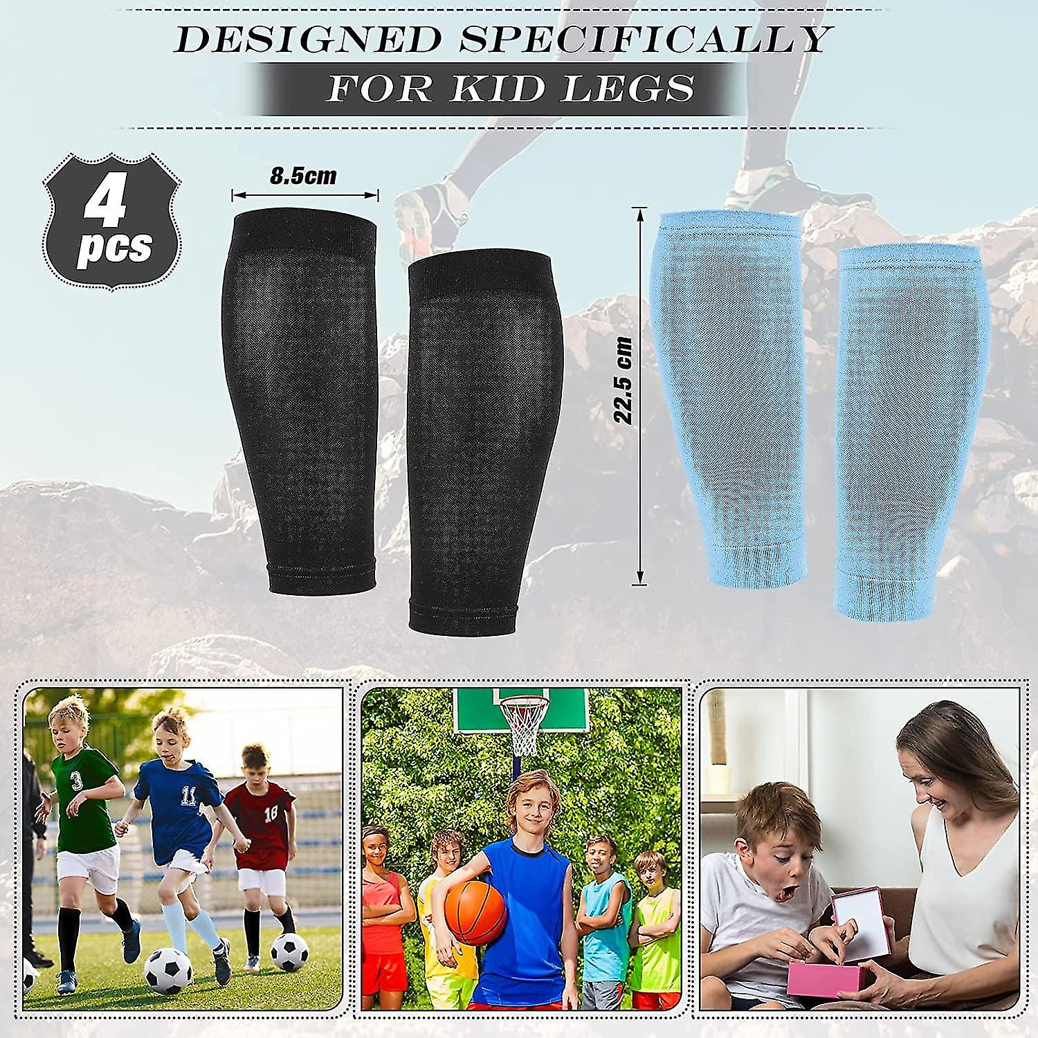 4 Pairs Kids Football Compression Leg Sleeves Non Slip Compression ...