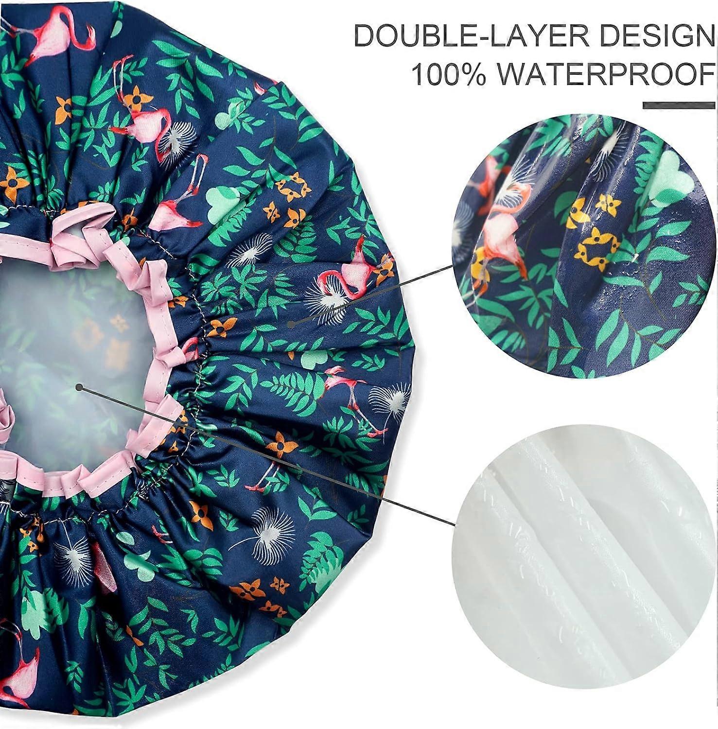 Shower Cap, Reusable Bath Shower Caps for Women Long Hair, , Flamingo ...