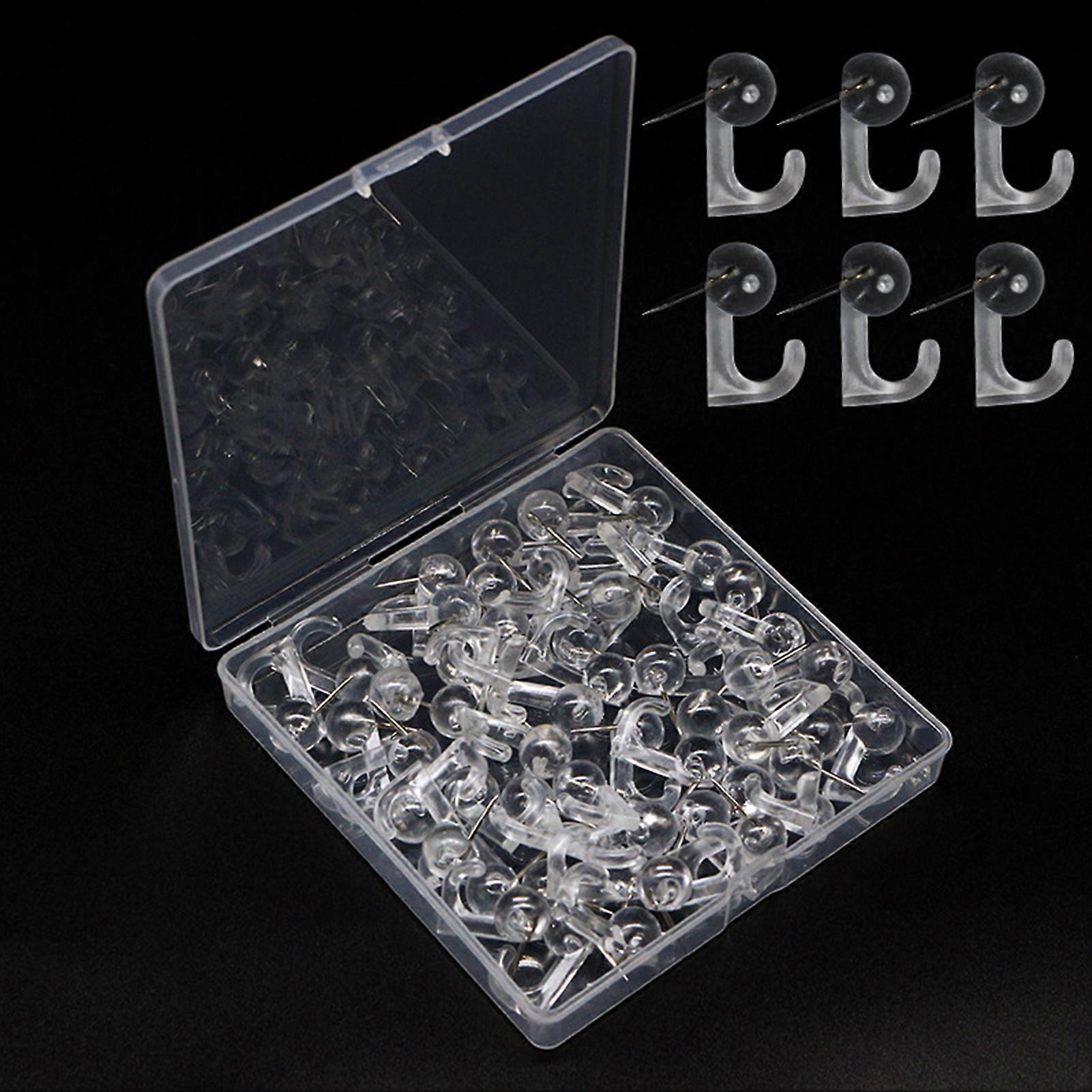 50Pcs Push Pin with Hook Plastic Box Black Transparent Cork Bulletin ...