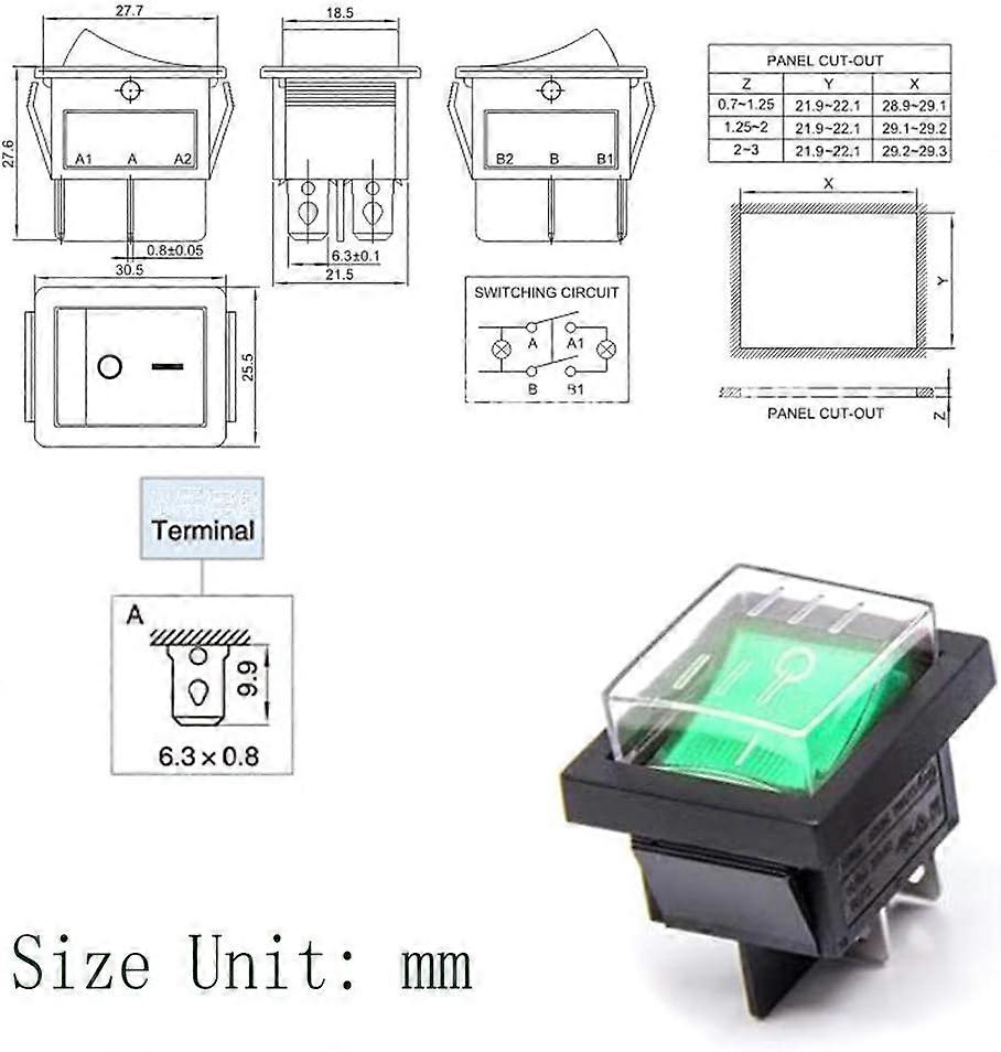 3Pcs Green On/Off Rocker Switch 16A/250V 20A/125V Ac (Dpst) | Fruugo UK