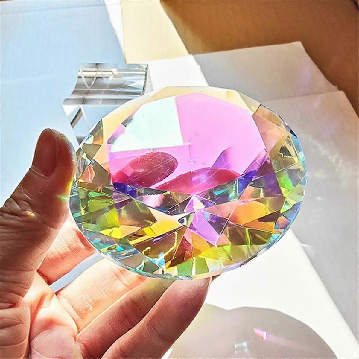 80mm K9 Crystal Diamond Paperweight Decorative Rainbow Maker Prism ...