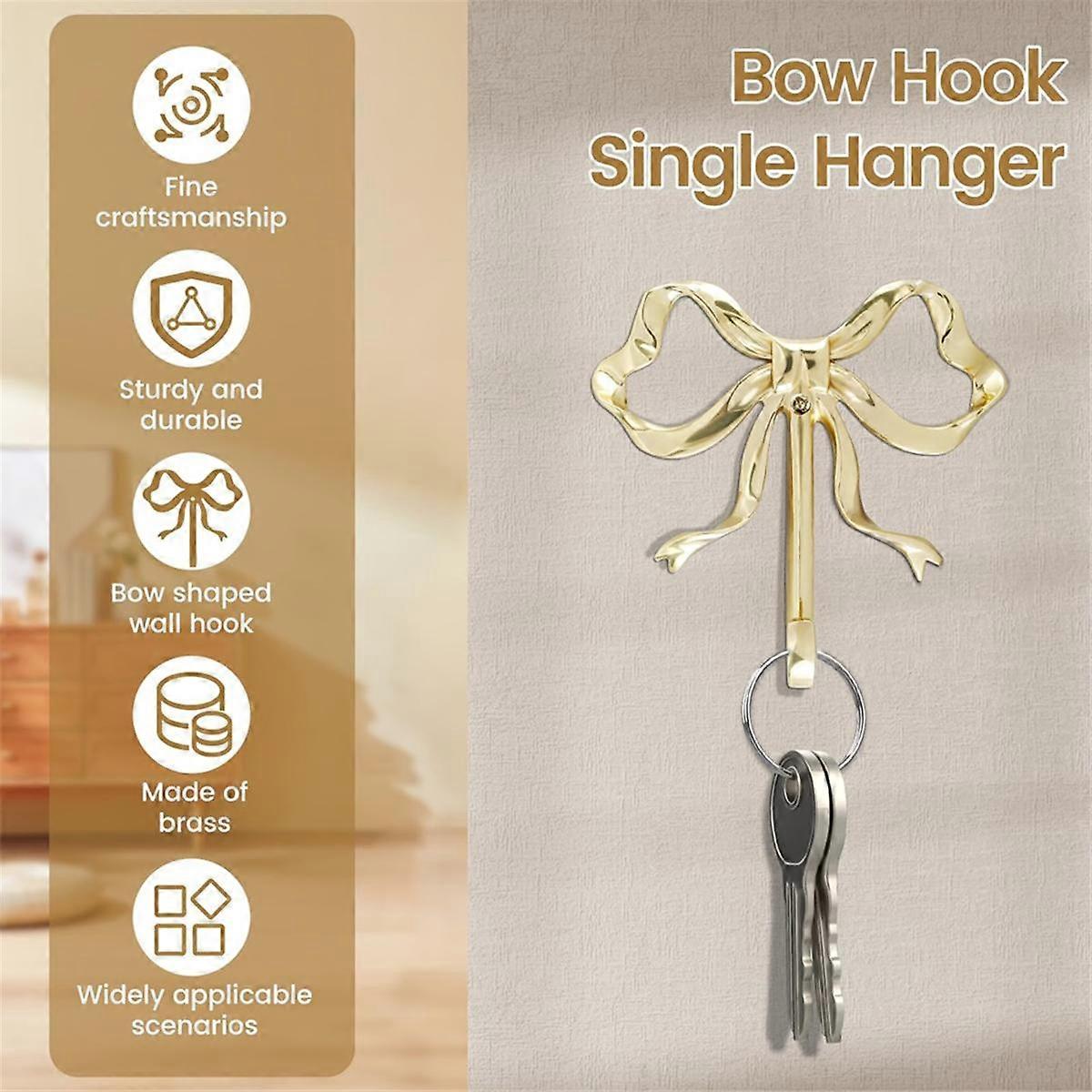 2PCS Decorative Bow Hanger Towel Hook Bow Shaped Hat Hooks Brass Bow ...