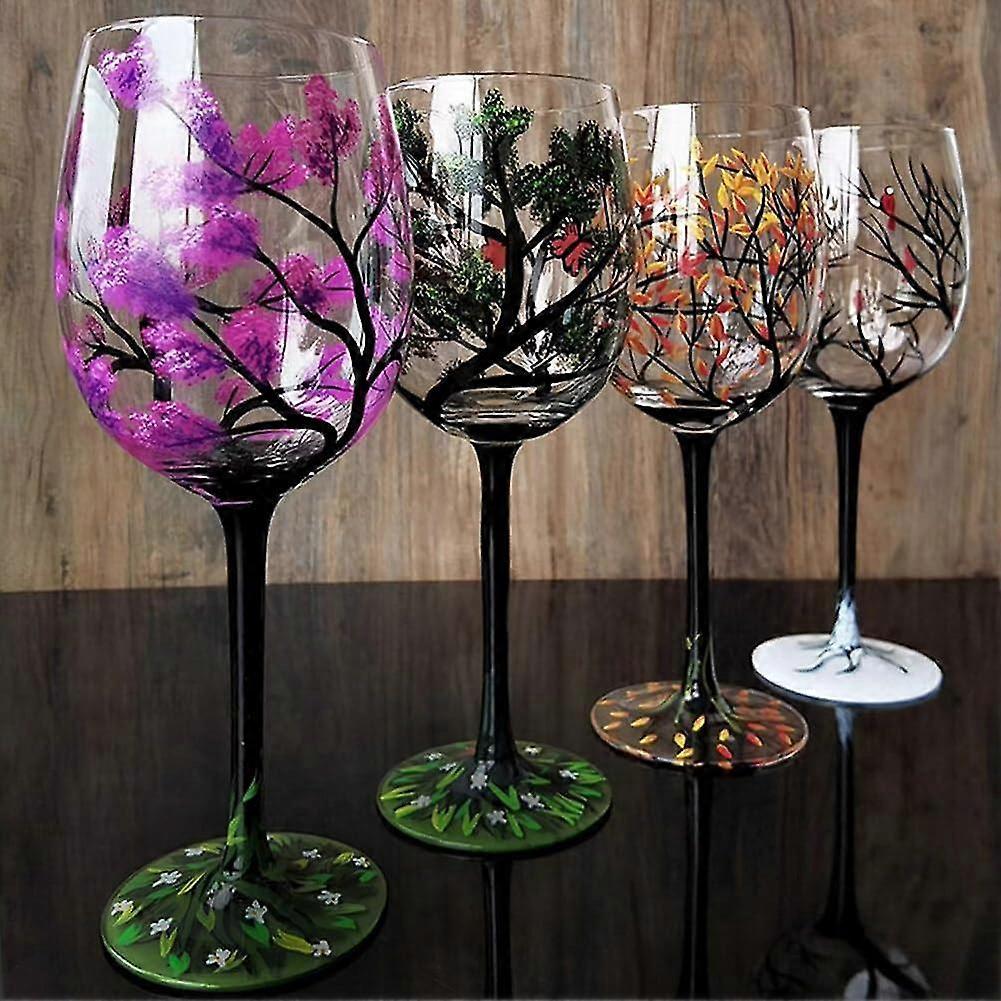 Four Seasons Tree Wine Glasses Spring Summer Winter Fall Set Of Four ...