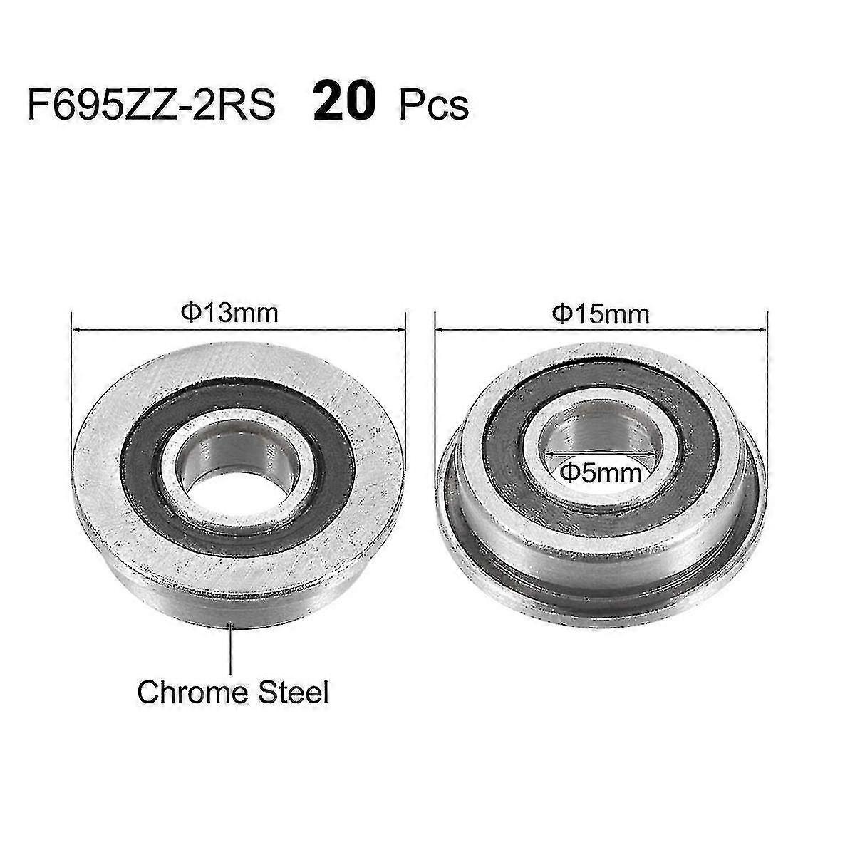 20pcs F695-2rs Bearing 5x13x4mm Flanged Miniature Deep Groove Ball ...
