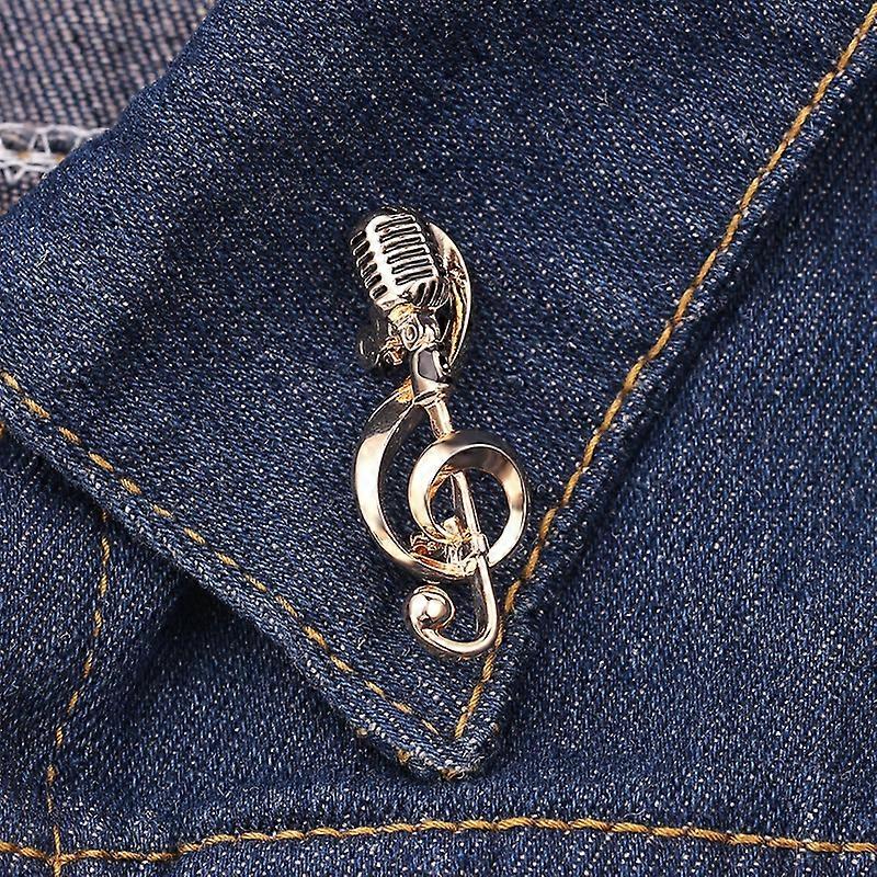 Microphone Brooch Solid Exquisite Alloy Golden Silver Color Music Note ...