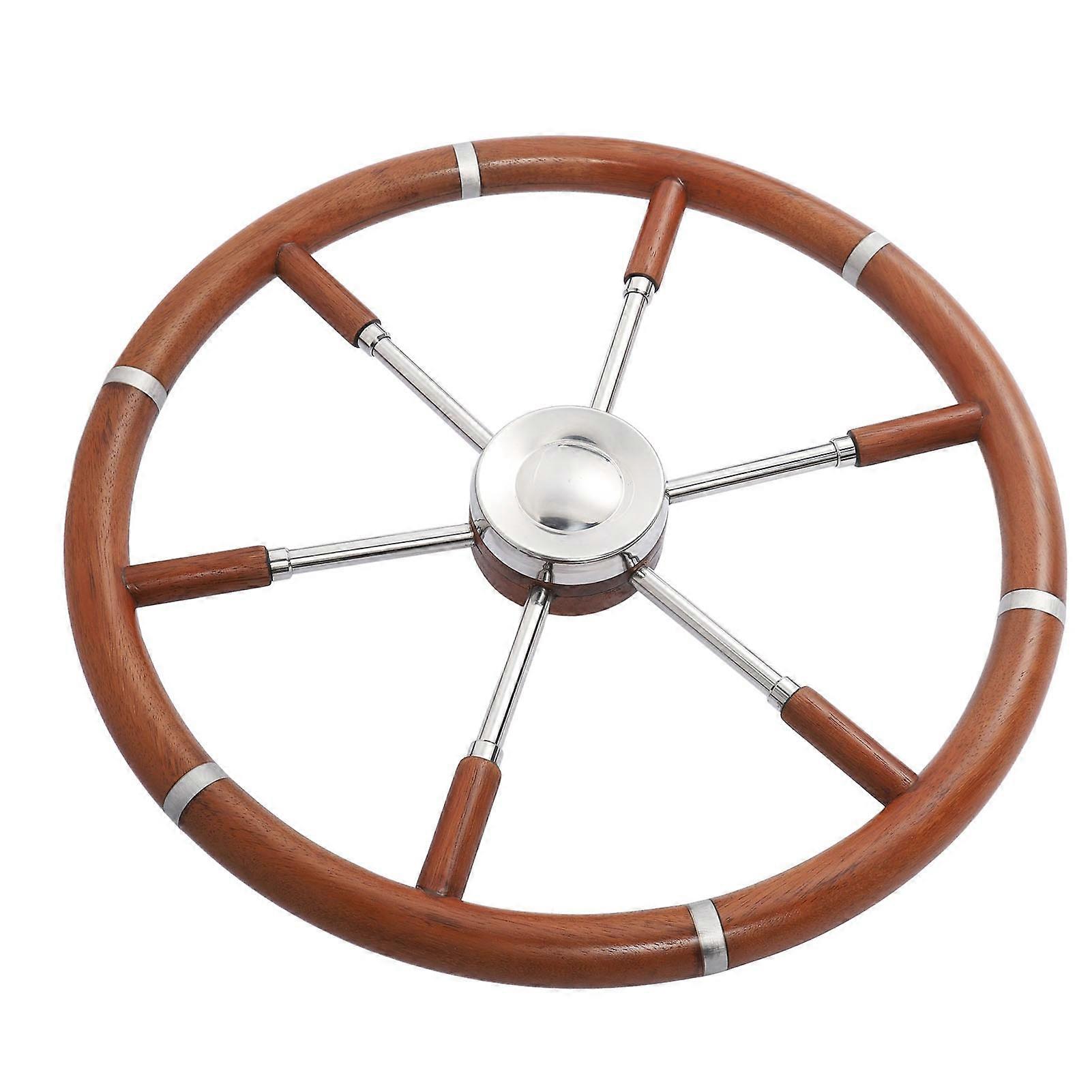 Teak Wood Handle Boat Steering Wheel 6 Spoke 304 Stainless Steel Center ...