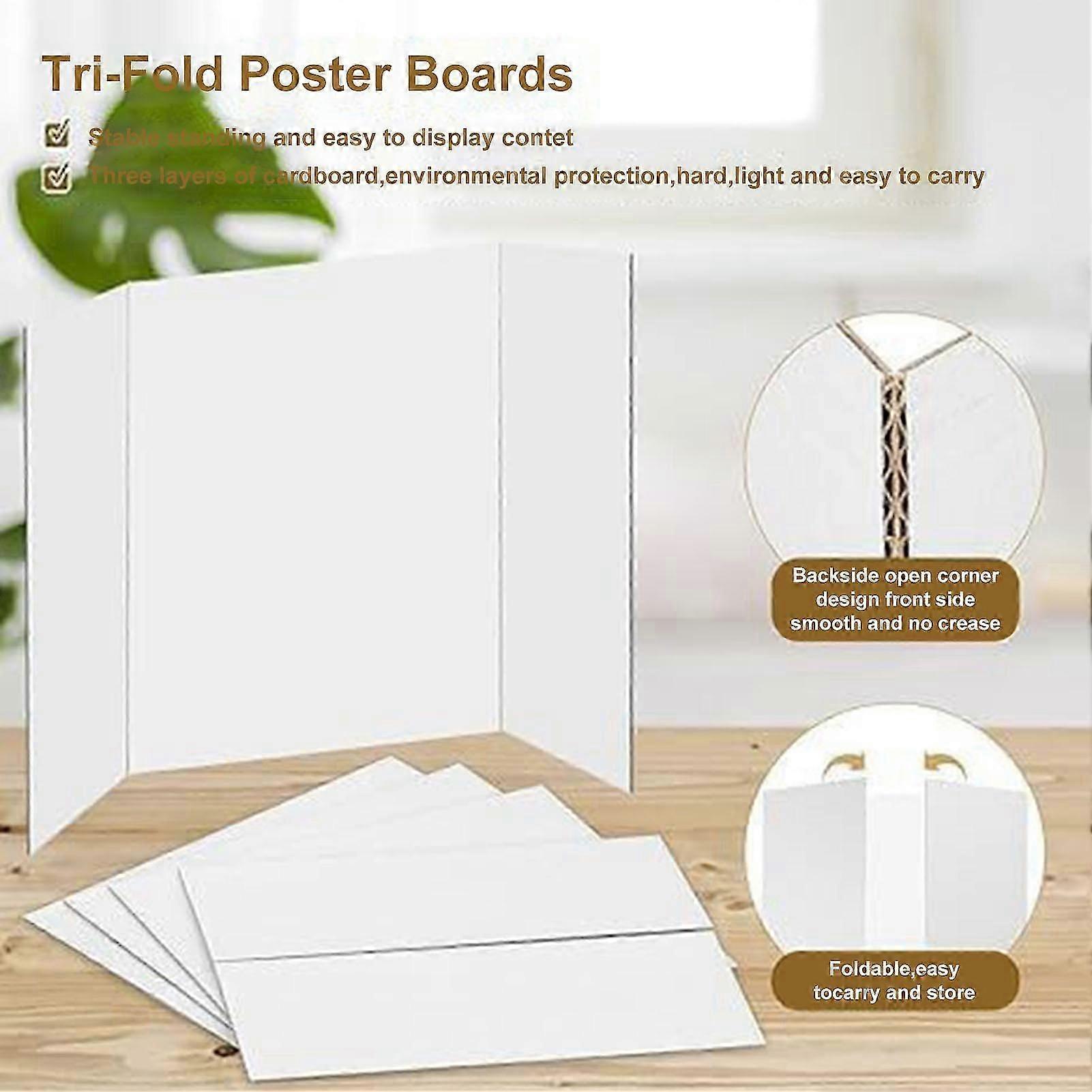 4Pcs Tri-Fold Poster Boards Small White Presentation Boards Corrugated ...