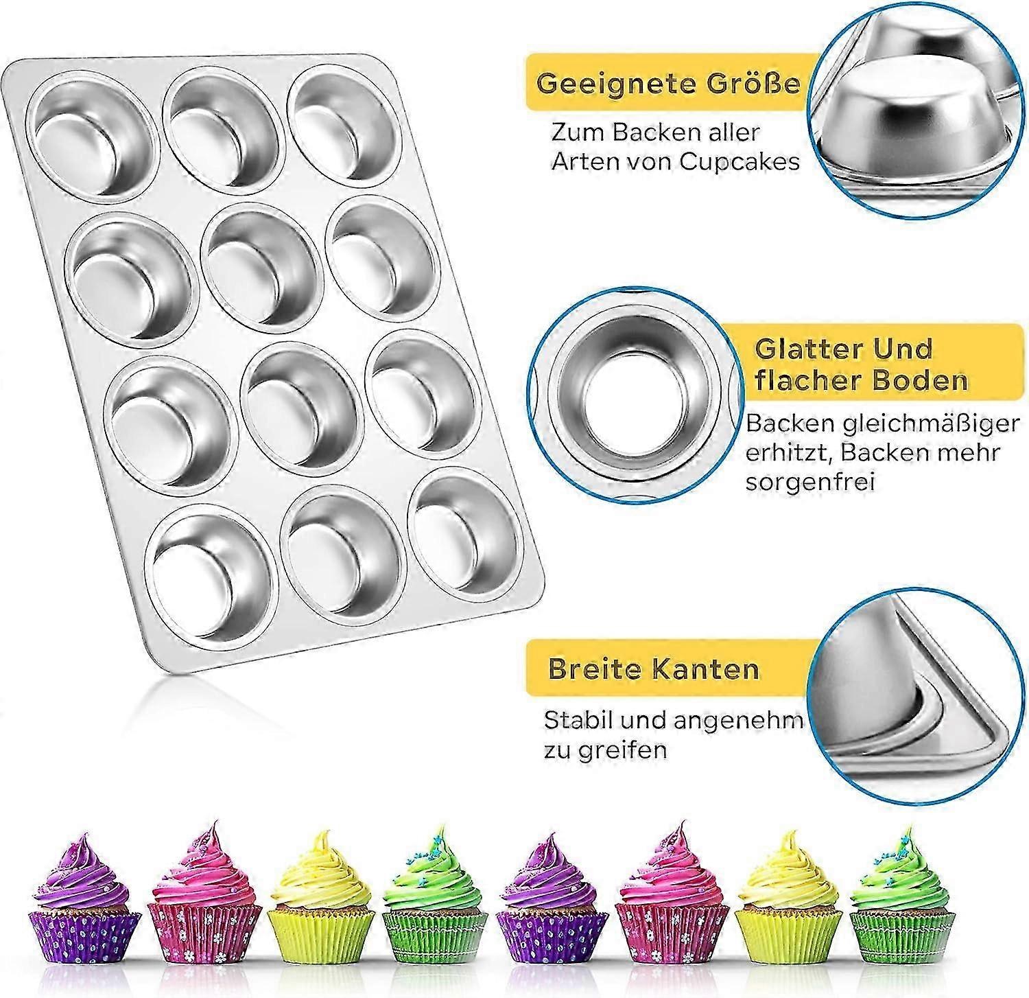 Stainless Steel Muffin Baking Tray for 12 Cupcakes, 35x27cm, Oven ...