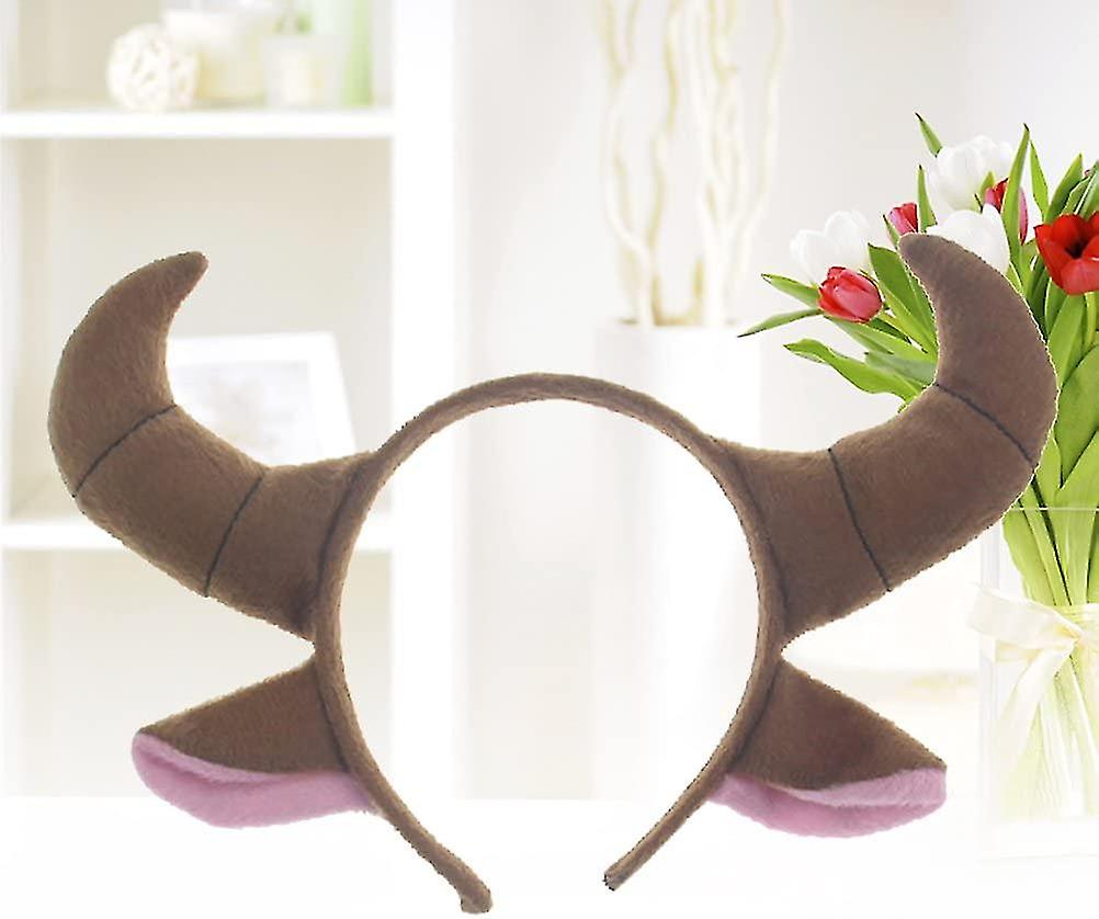 Party Ears Headbands Ox Horn Shape Brown Plush Animals Headpiece For ...