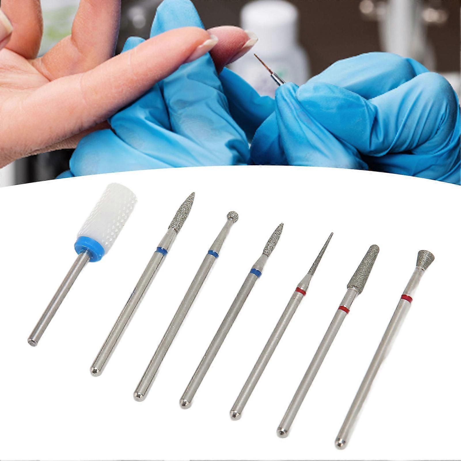 7pcs Nail Drill Bit Set Portable Home Salon Tungsten Steel Cuticle ...