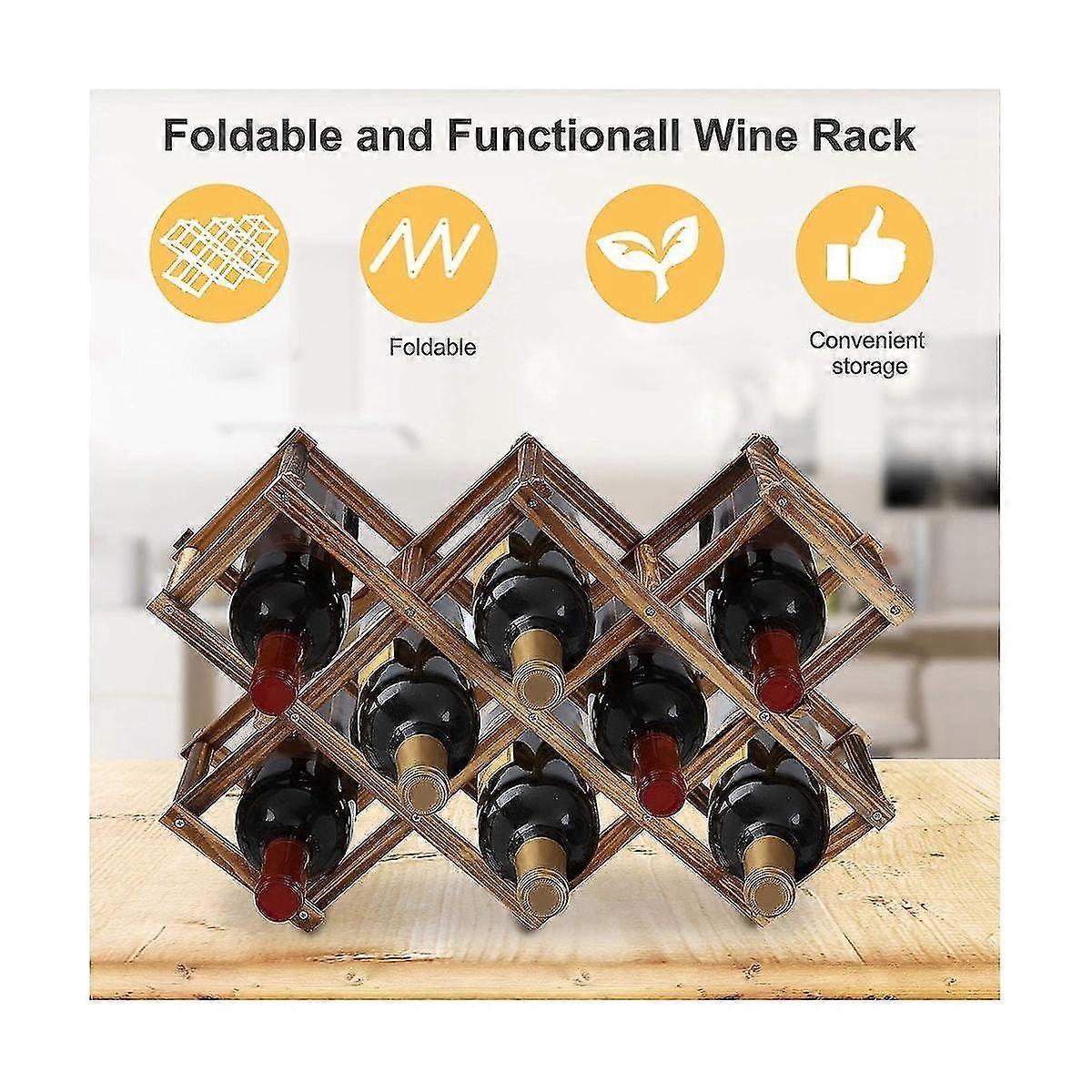 10 Bottles Capacity Foldable Free Standing Wooden Wine Rack Countertop ...