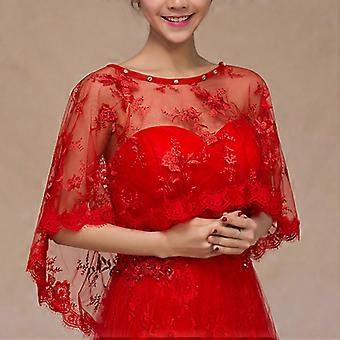 Women Embroidery Floral Lace Wedding Shawl Cape Rhinestone Bridal ...