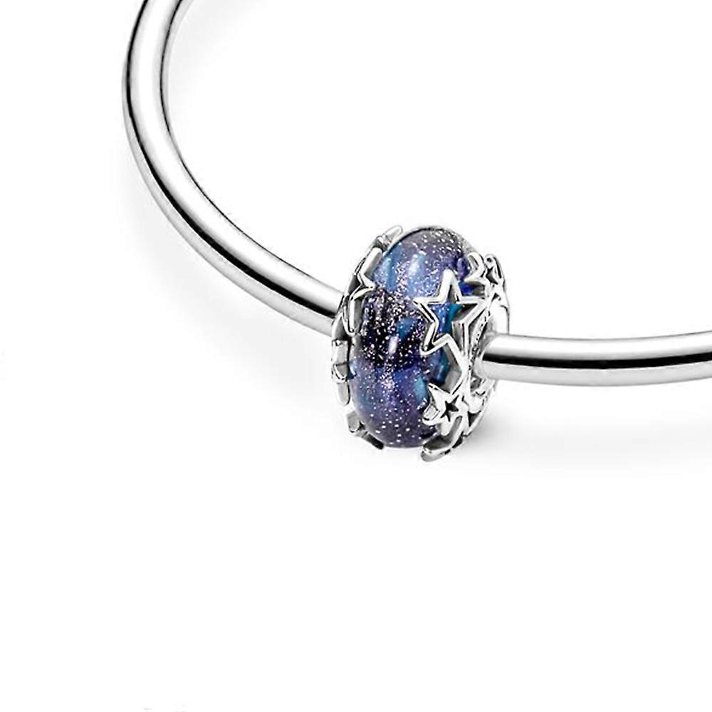 Pandora Sterling Silver Galaxy Blue & Star Murano,Star & Crescent Moon ...