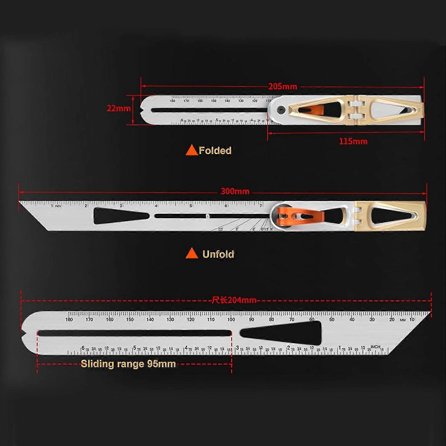 Woodworking Scriber Ruler, Movable Angle T-shape Mult-angle Scribing ...