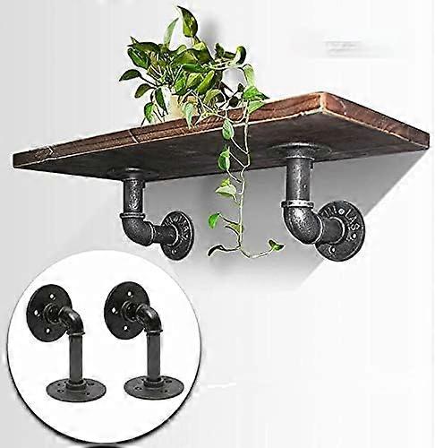 Set of 2 Black Iron Industrial Tube Shelf Brackets for Custom Wood ...