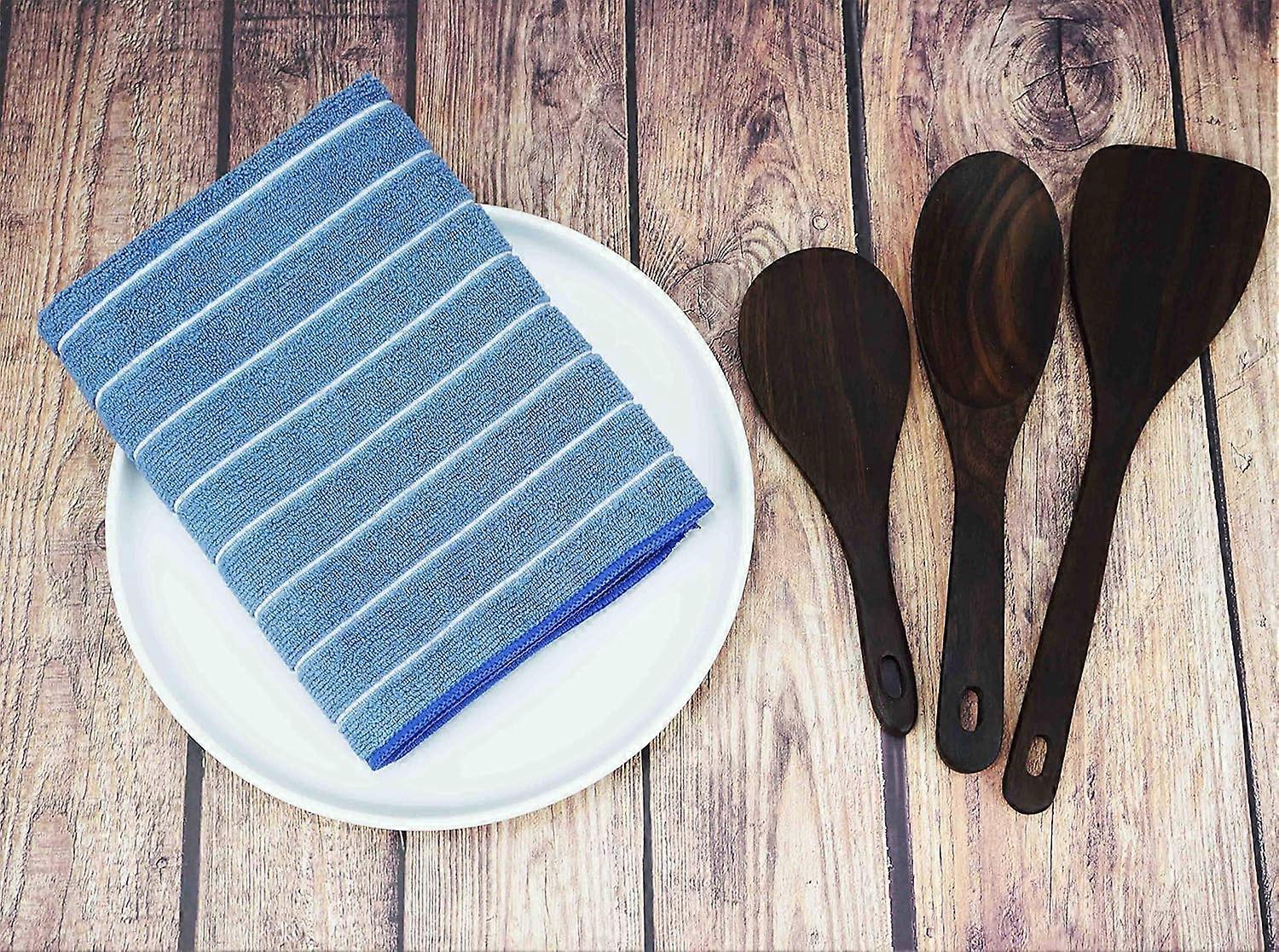 Microfibre Tea Towels - Pack of 8 (Stripe Designed Blue and White ...