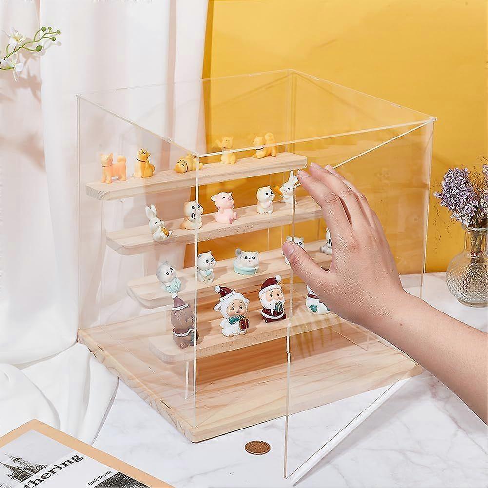 4-Tier Clear Display Case Acrylic Box Wooden Riser Display Stands with ...