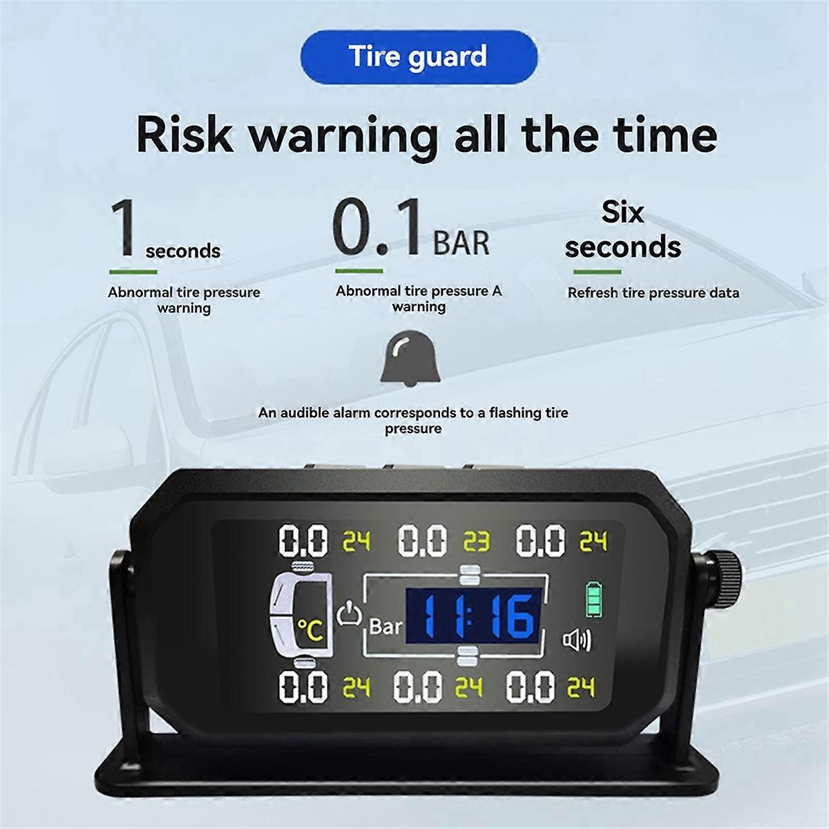 Car RV Truck TPMS 6 Wheels Sensor Solar Tire Pressure Monitoring System ...