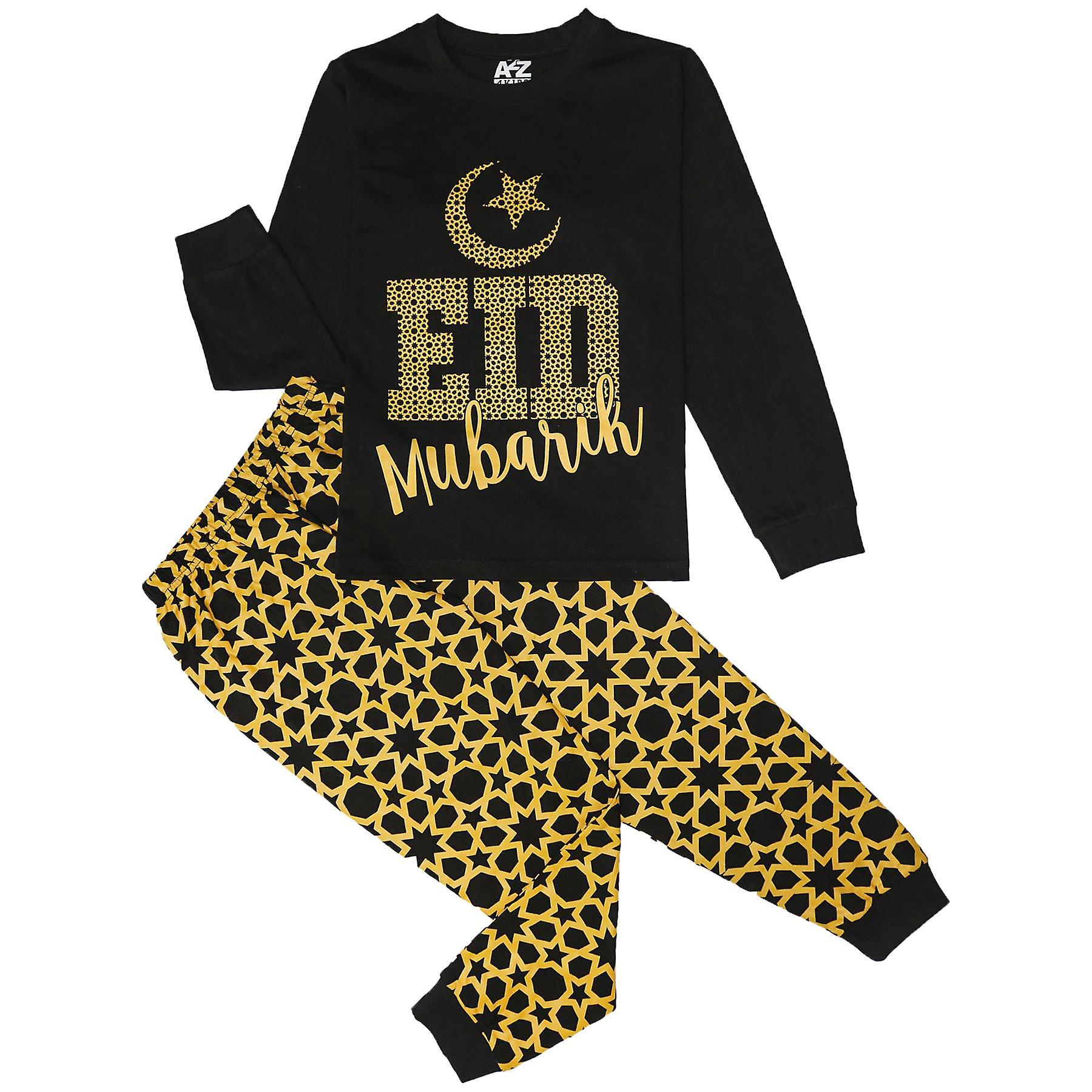Kids Girls Boys Pyjamas Eid Mubarik Print Lounge Suit Pjs Top Bottom ...
