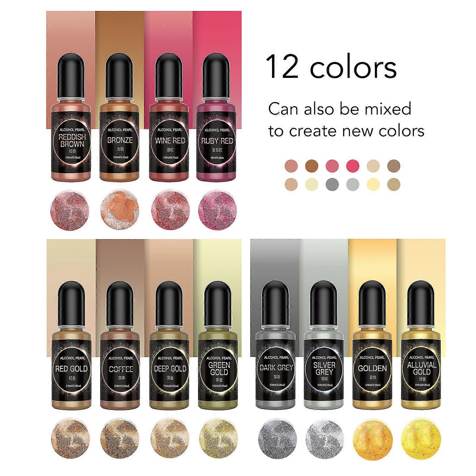 12 Colors Metallic Alcohol Ink Set High Concentrated 10ml Each Alcohol ...