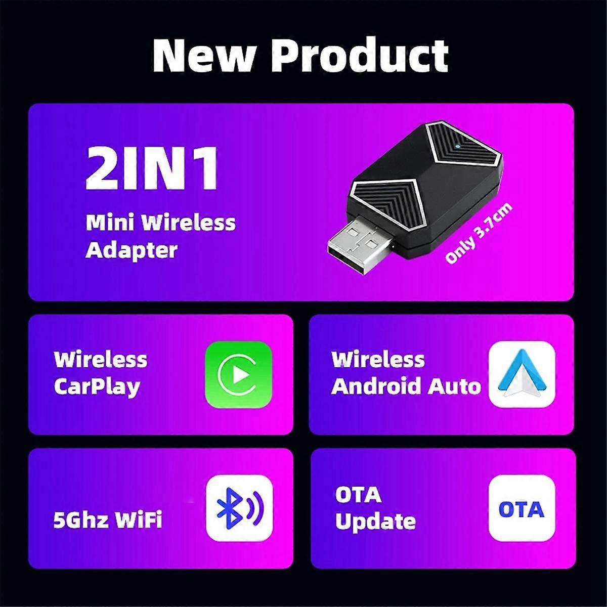 Wireless CarPlay Adapter Android Auto 2 in 1 Mini AI Box Adapter Cars ...