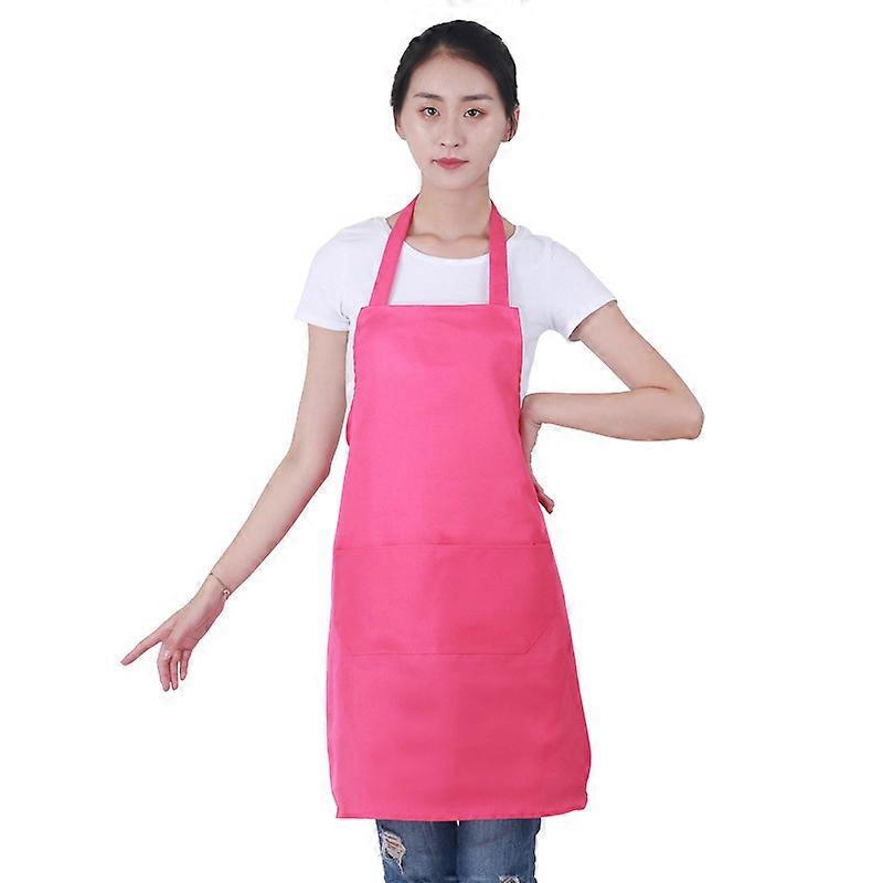12 Pack Plain Bib Aprons With 2 Pockets - Pink Unisex Commercial Apron ...