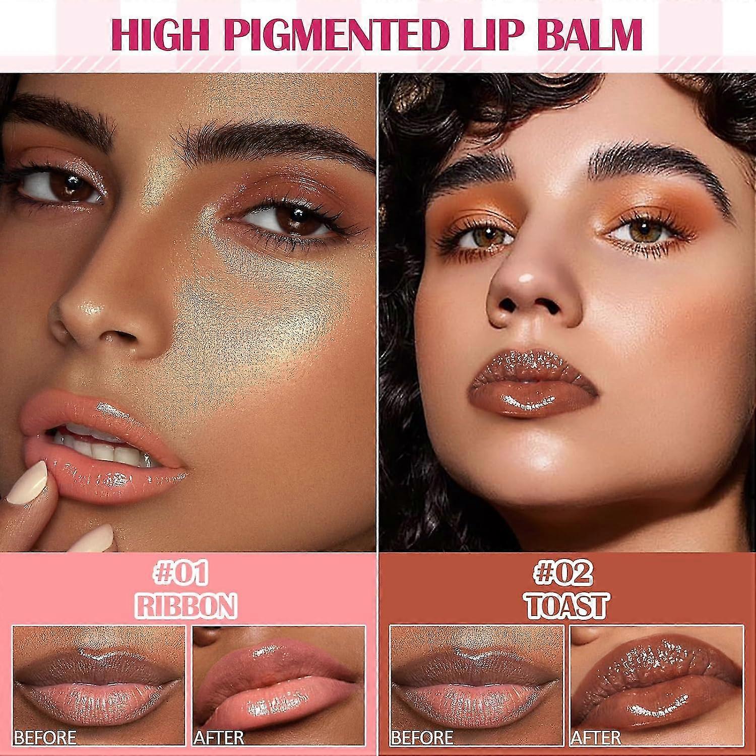 3 Colors Lip Glowy Balm Set, Hydrating Lip Balm Shine Lip Glow Oil ...
