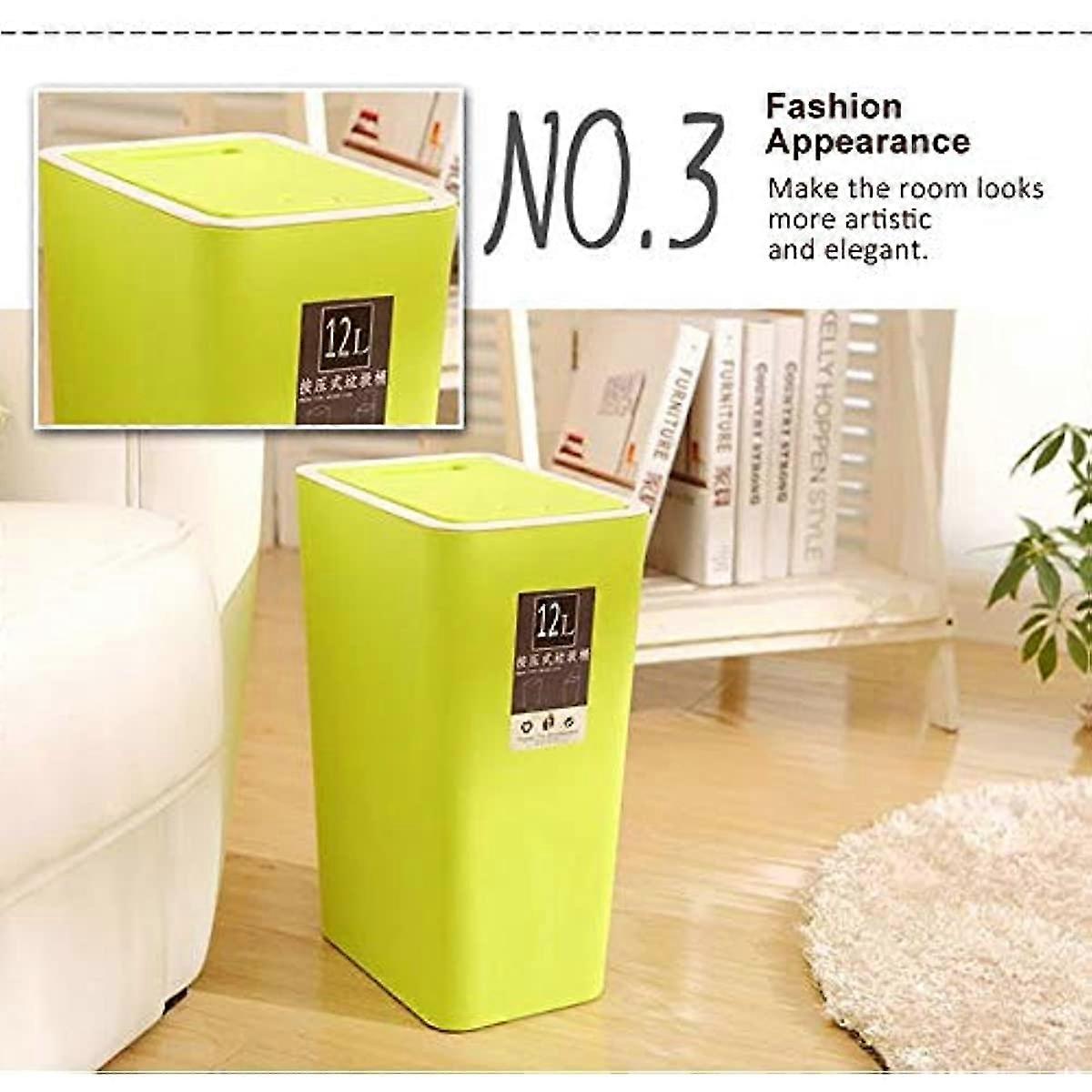 Lelestar Push Kitchen Bin with Lid Push Lid Plastic Trash Can Dustbin ...