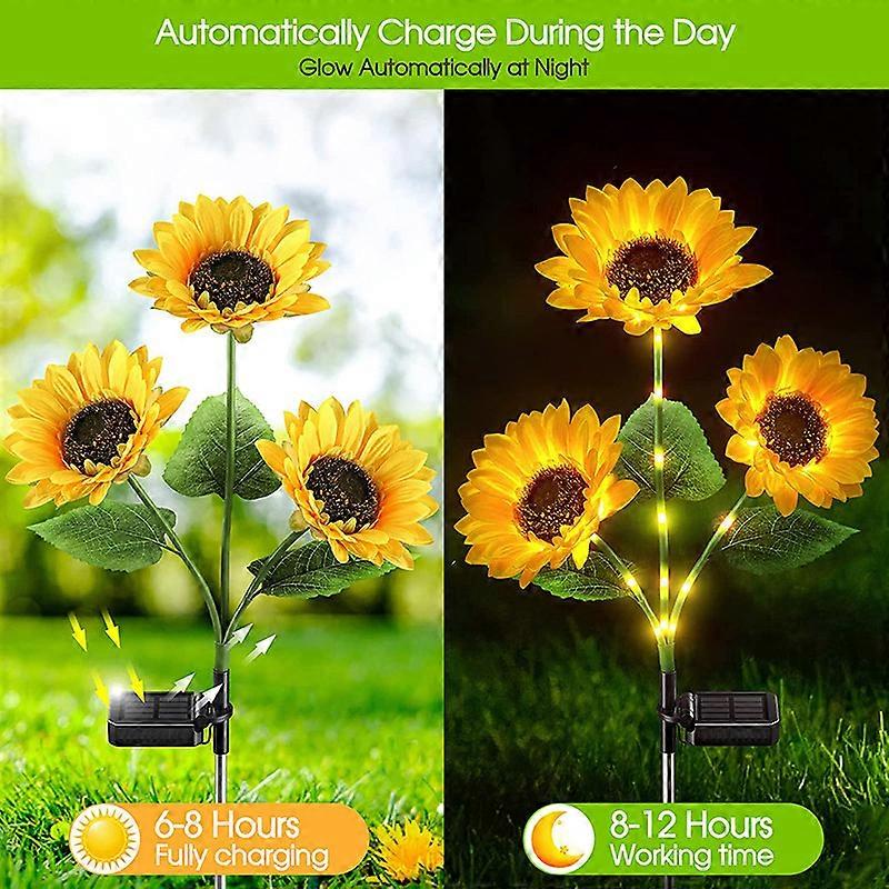 LED solar sunflower three head lawn courtyard decoration landscape outdoor light source | Fruugo UK