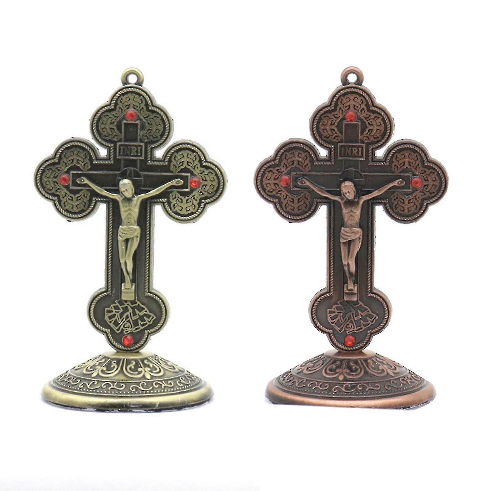 Metal Vintage Cross Ornament Christ Catholic Cross Standing Figurine ...