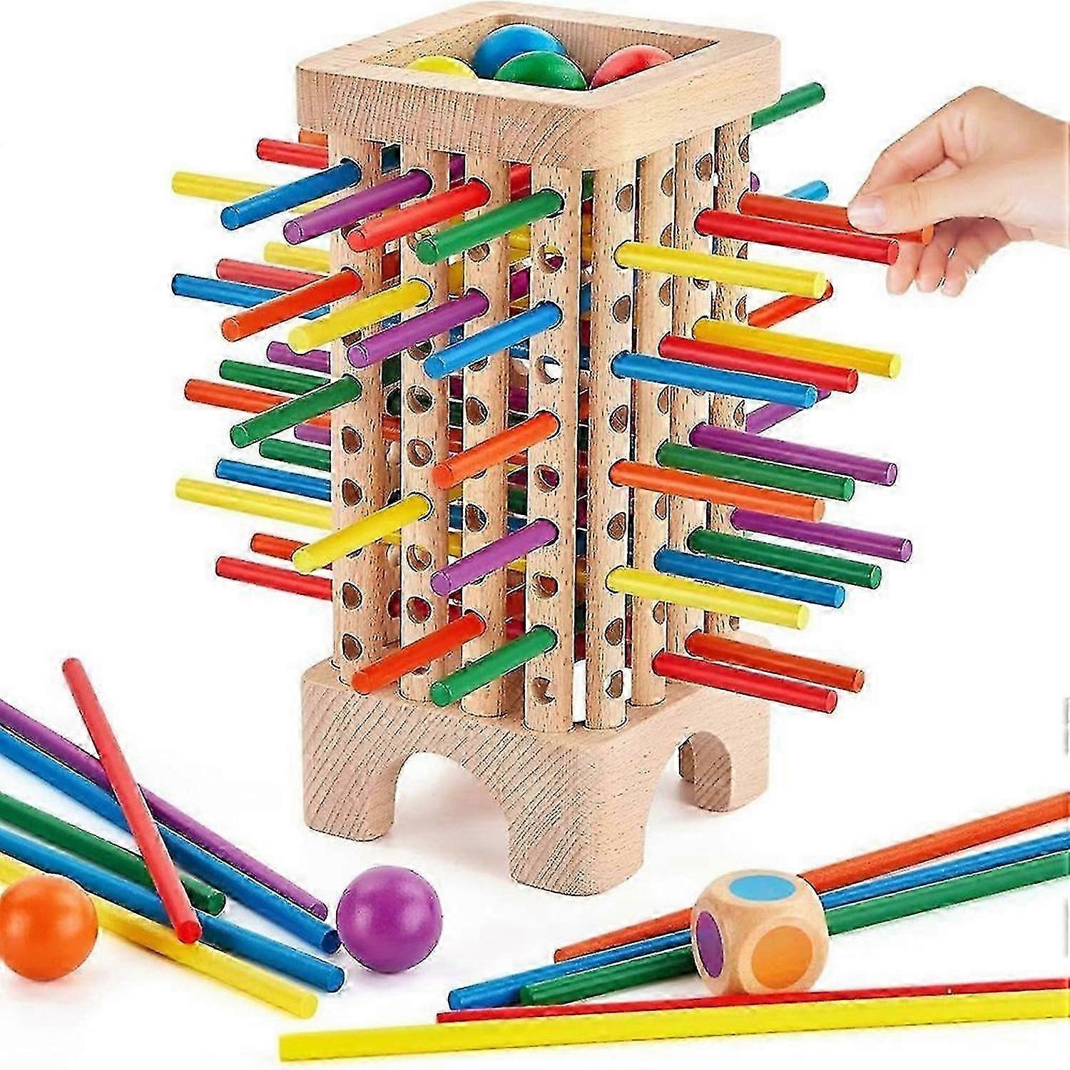 Wooden Board Game Toys, 42 Colourful Sticks Dice Game Math Educational ...