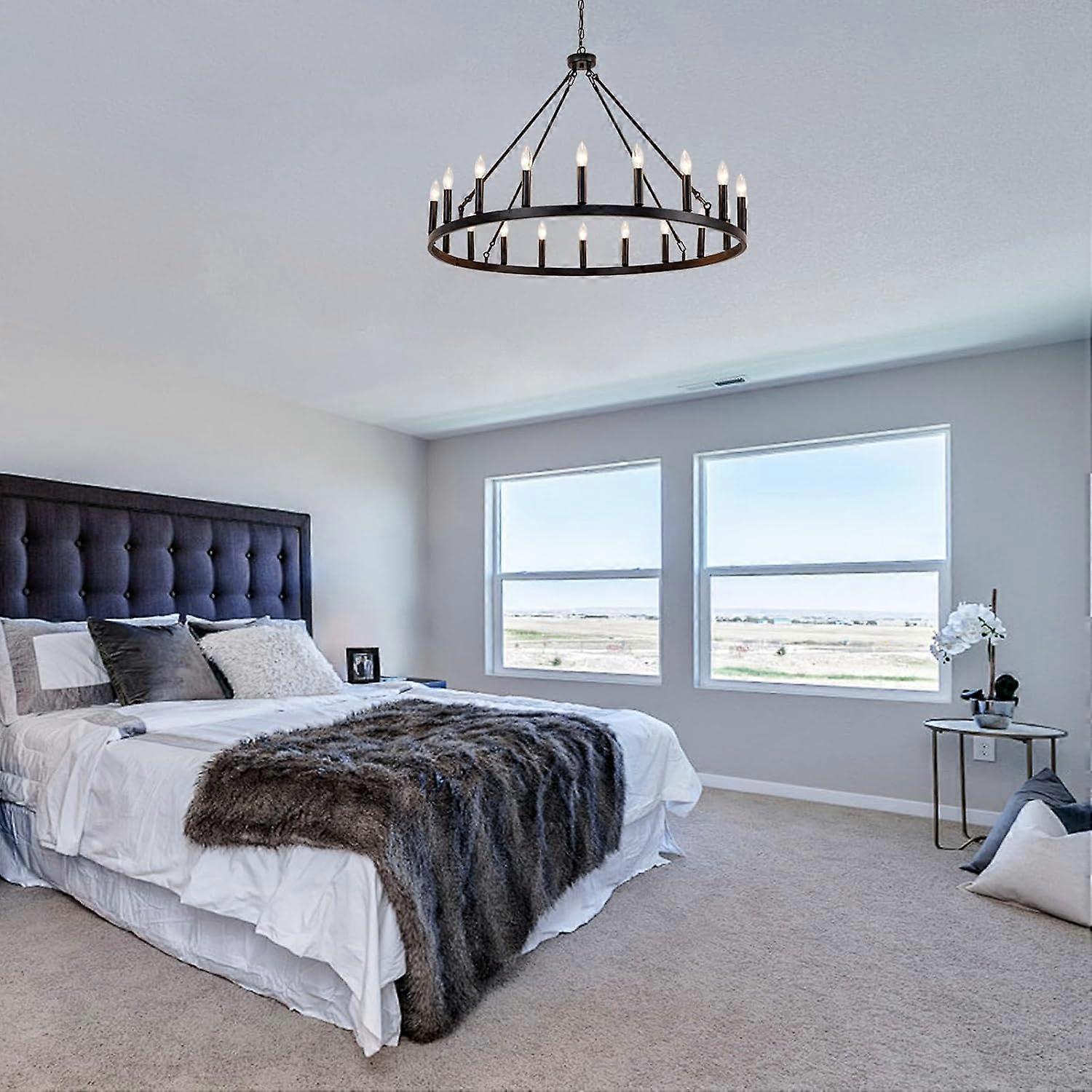 40 Inch 20Light Black Iron Wagon Wheel Chandelier, Adjustable Height ...