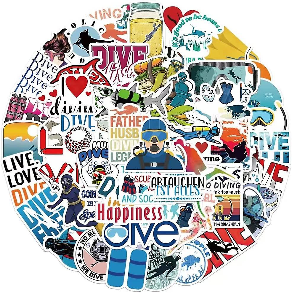 50 Pcs Diving Adventure Stickers | Scuba Diver Waterproof Vinyl Decals ...