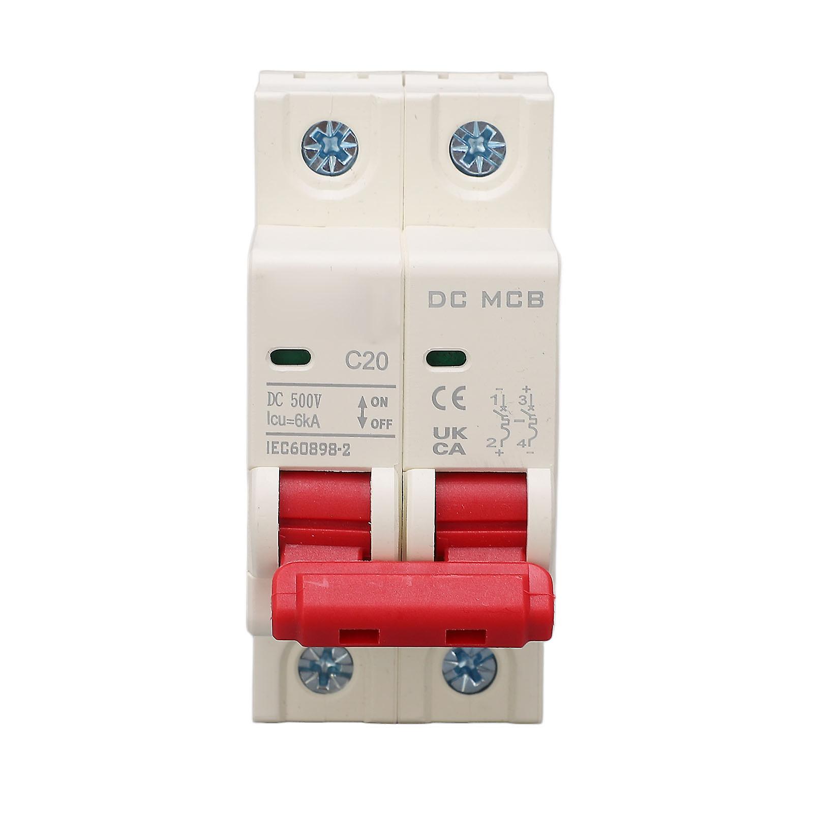 Mini DC Circuit Breaker 20A, DC500V, 6000A Breaking Capacity, Modular Design, 2P Configuration ...