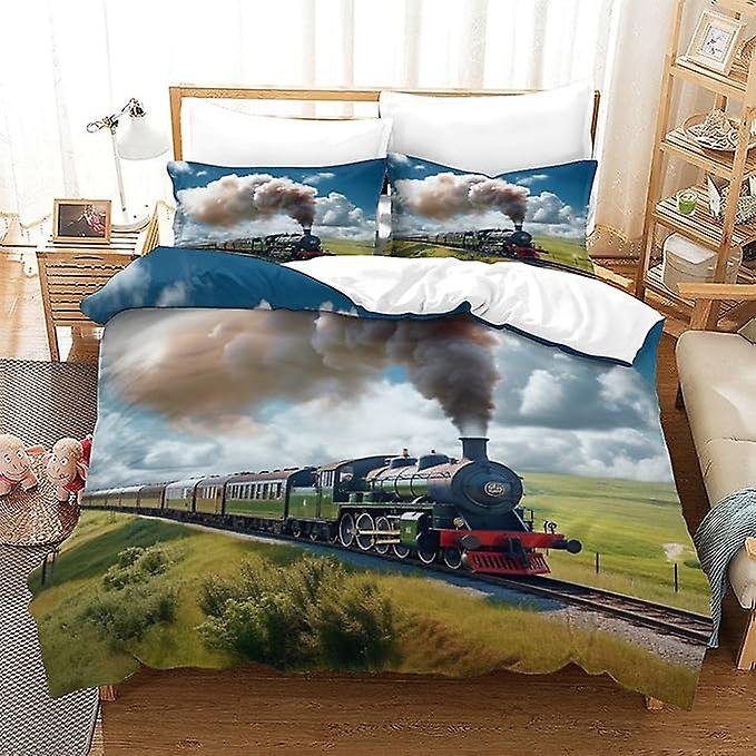 Travelling Train Comforter Covers 3D Printed Steam Train Bedding Set ...