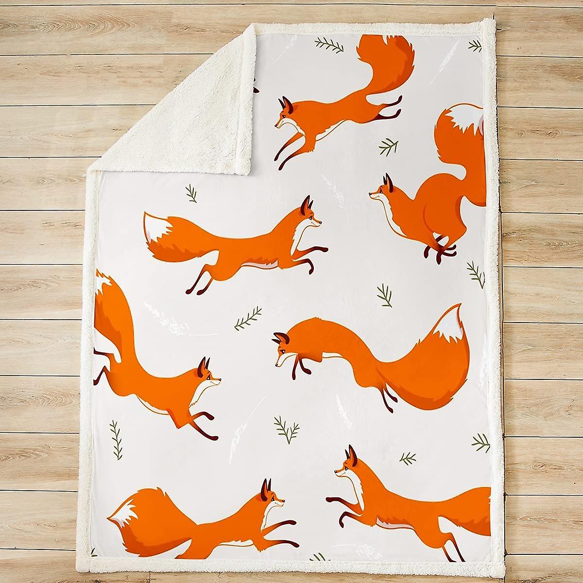 Fox Print Fleece Blanket Kids Cartoon Woodland Fox Throw Blanket for ...