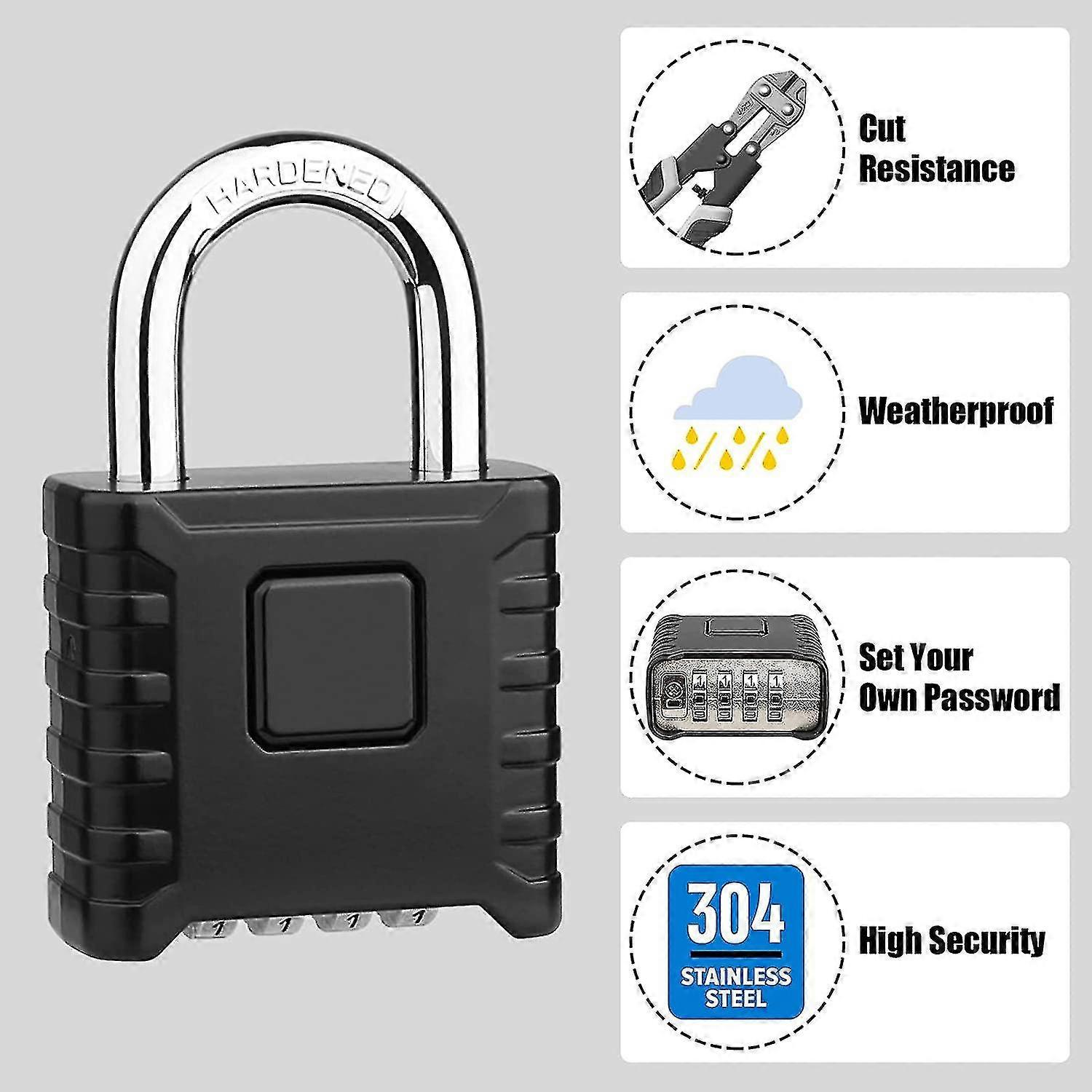 Heavy Duty Combination Padlocks Outdoor, [weatherproof] 52mm Large 4 ...