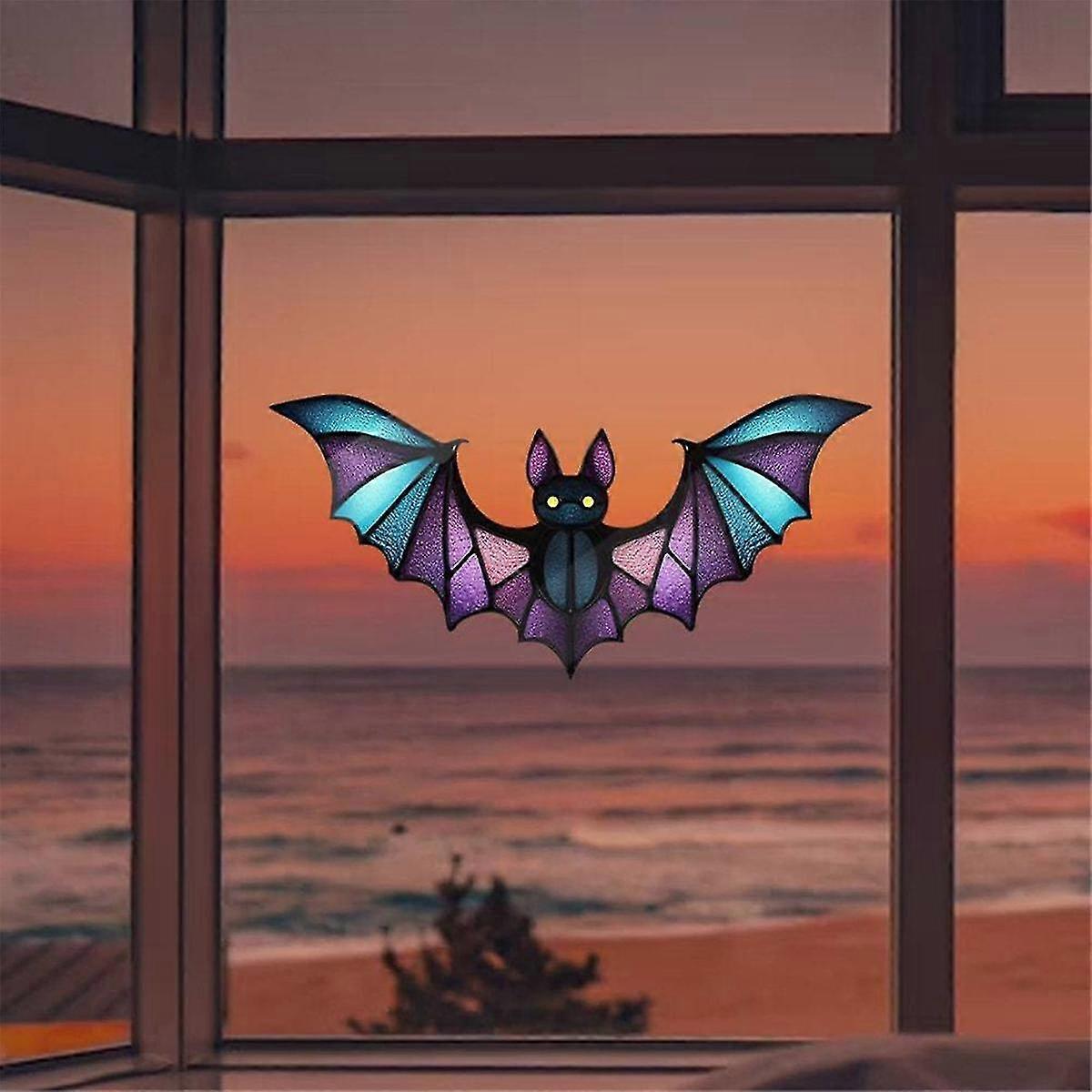 Halloween Bat Stained Glass Suncatcher Window Hanging Acrylic Wall Art ...