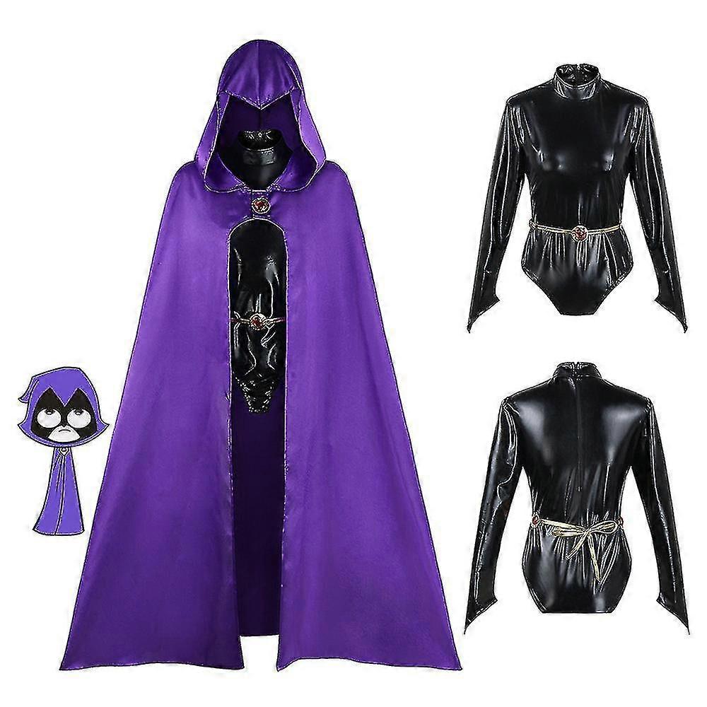 Teen Titans Raven Cosplay Party Costume Bodysuit With Cape Outfits Set ...