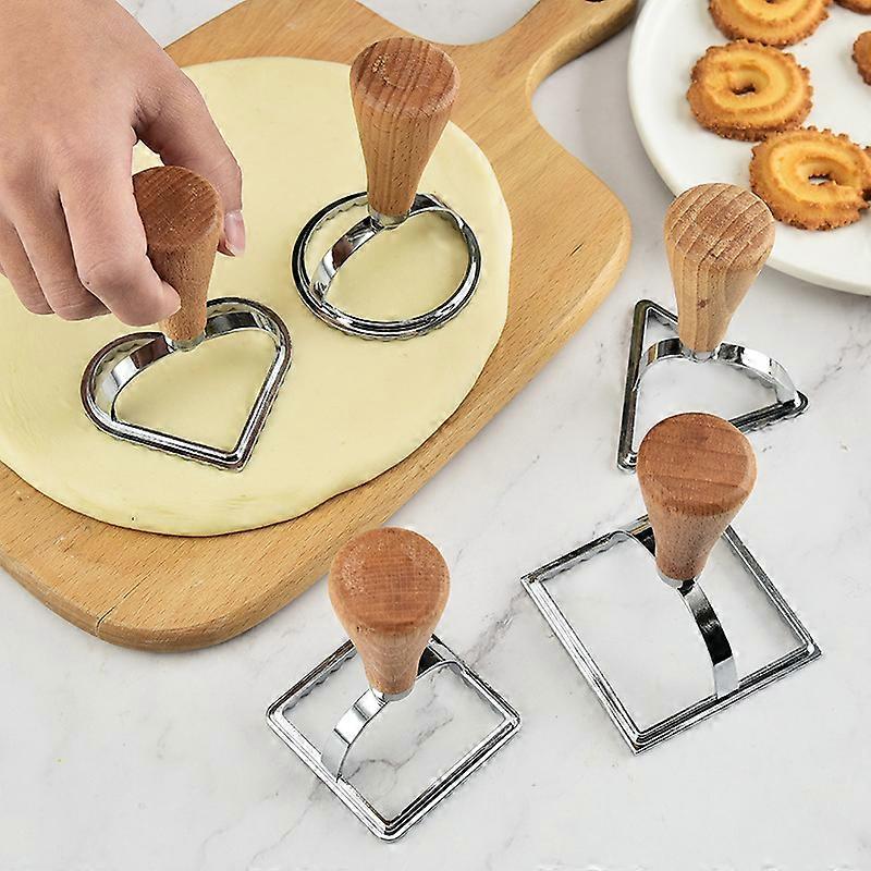 5 Pack Cookie Stamp Maker Cutter Wooden Handle Lace Pastry Mold With ...