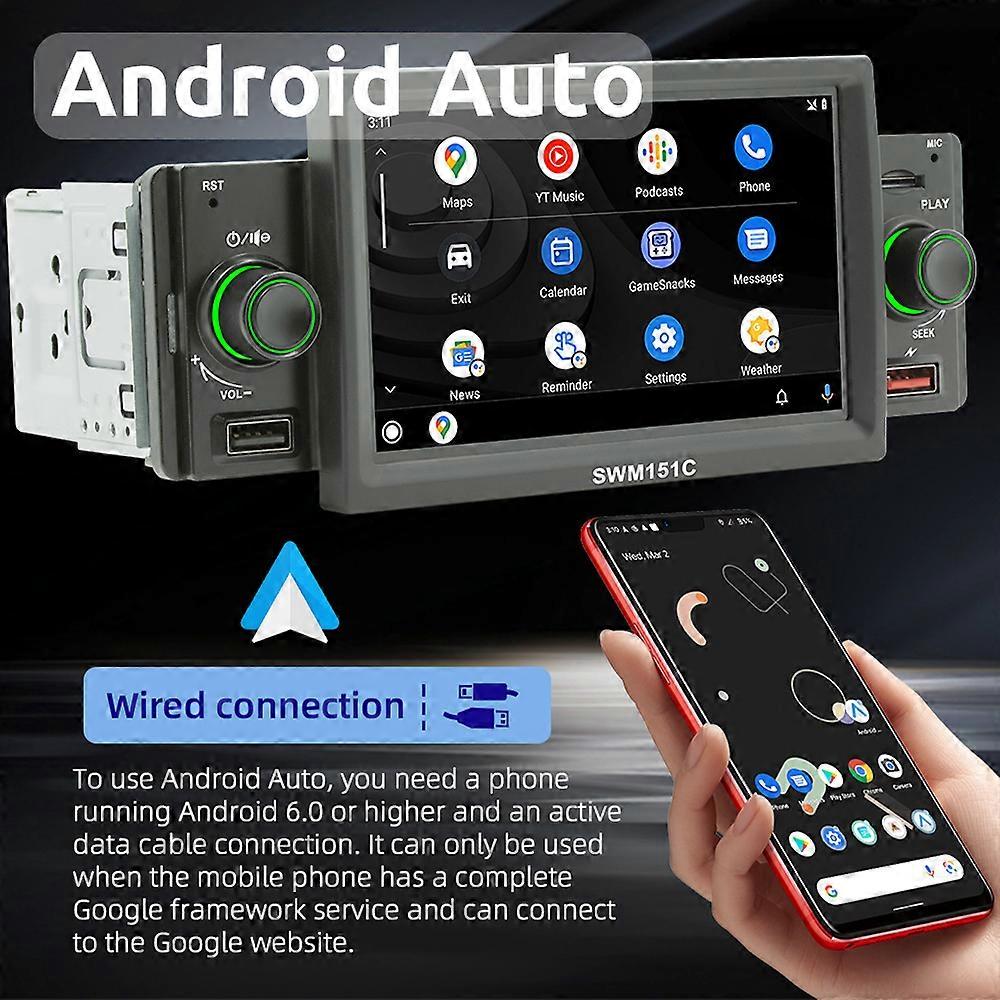 Rádio Automotivo 1 Din 5 polegadas tela CarPlay Android Auto Estéreo ...