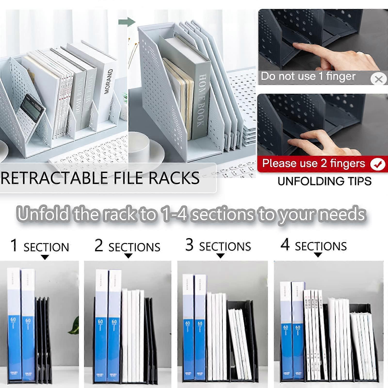 Collapsible A4 Lever Arch File Racks, 4-Sections Magazine File Rack ...