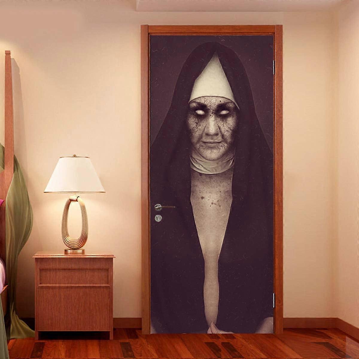 Halloween 3D Nun Door Stickers-30 x 80 inches Scary Ghost Nun Lifelike ...