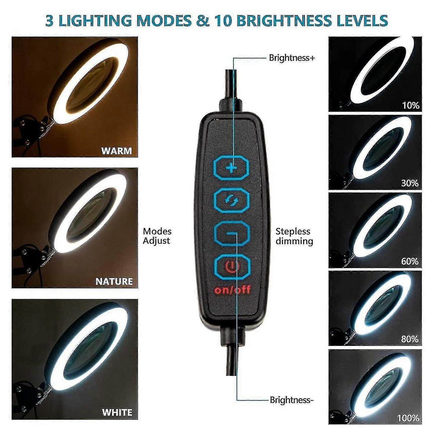 10x magnifying glass with light and 3 color modes, 10 levels of ...
