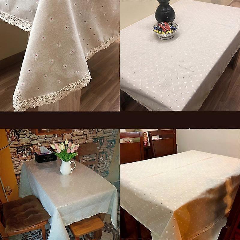 Daisy Flower Pattern Tablecloth Linen and Cotton Lace Edge Rectangular ...