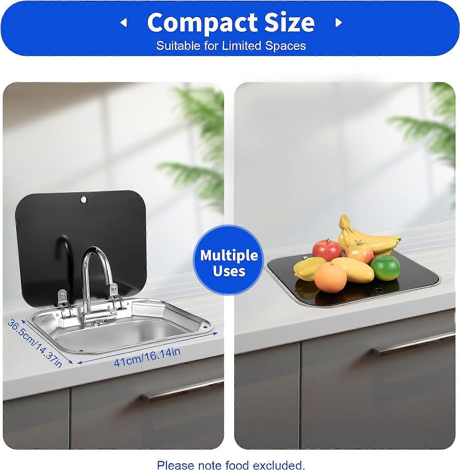 RV Kitchen Sink with Folding Faucet and Glass Lid, Stainless Steel ...
