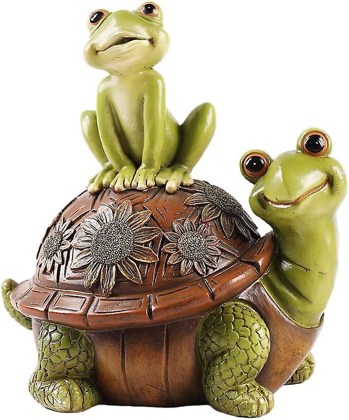 2024 The Gift, Garden Statue Turtles Figurine Cute Frog On Turtle Back ...