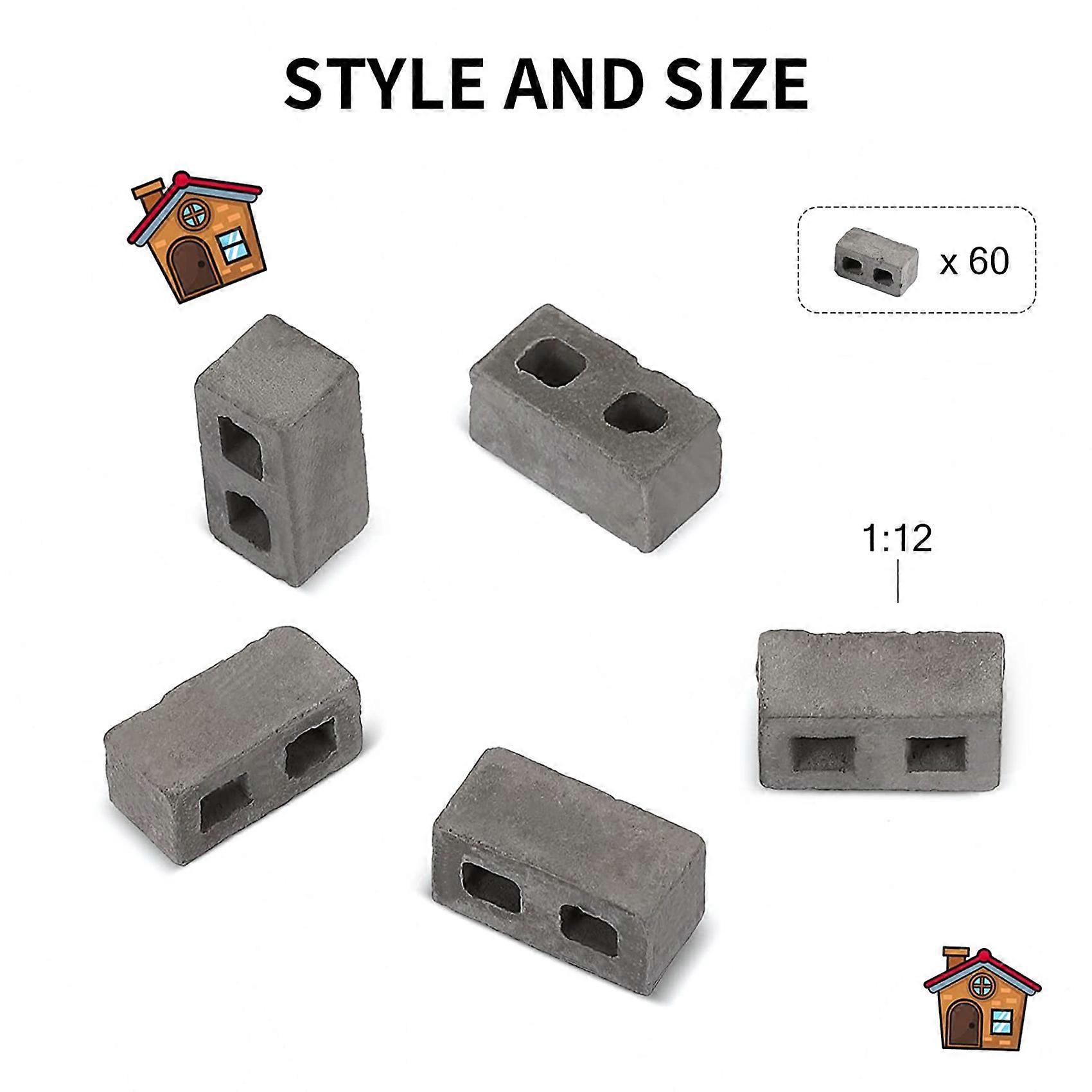 120 Packs Cinder Blocks 1/12 Scale Mini Bricks Concrete Miniature ...