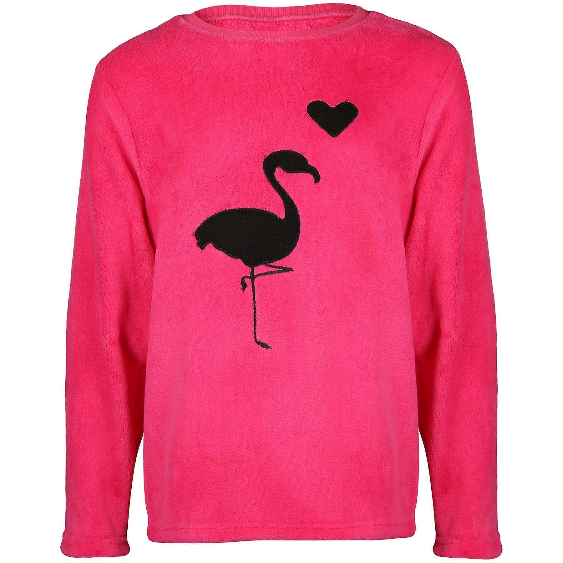 Kids Girls Pyjamas 2 Piece Soft Fluffy Loungewear Flamingo Cosy Pyjama ...