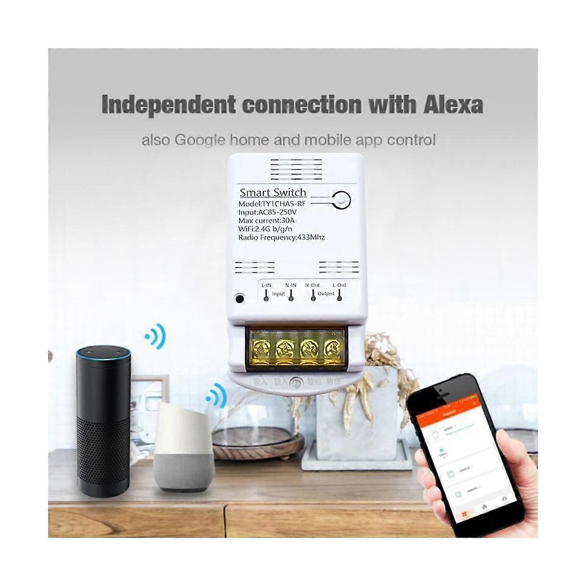Tuya Wifi 30A Relay Module 85-250V Smart Switch DIY 433MHZ RF ...